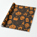 Pumpkin Skull Ghost Spooky Halloween Pattern Wrapping Paper | Zazzle