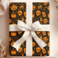 Pumpkin Skull Ghost Spooky Halloween Pattern Wrapping Paper | Zazzle