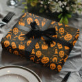Pumpkin Skull Ghost Spooky Halloween Pattern Wrapping Paper | Zazzle