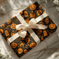 Pumpkin Skull Ghost Spooky Halloween Pattern Wrapping Paper | Zazzle