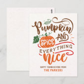 Pumpkin Spice and Everything Nice Thanksgiving Postcard | Zazzle