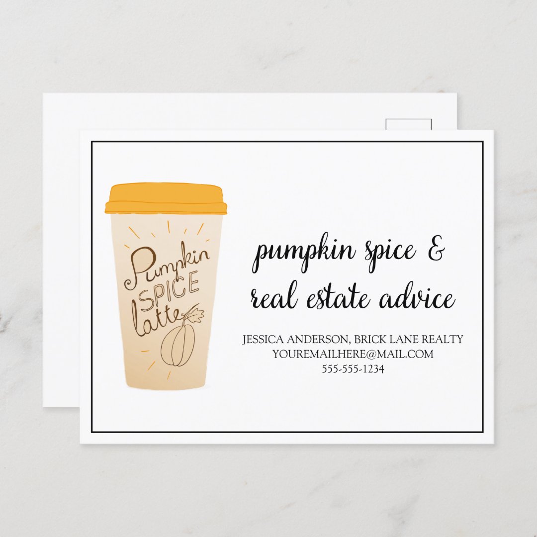 Pumpkin Spice and Real Estate Advice Postcard | Zazzle