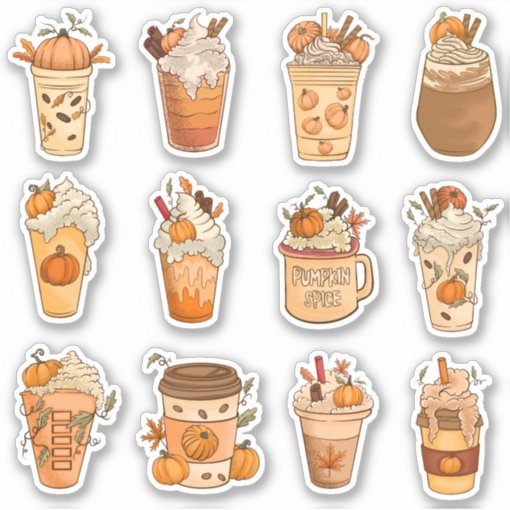Pumpkin Spice Latte Stickers Pack | Zazzle