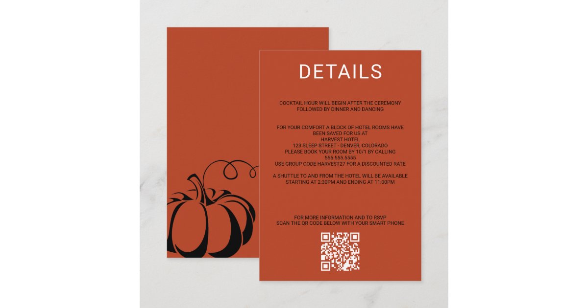 Pumpkin Spice QR Code and Details Enclosure Card | Zazzle