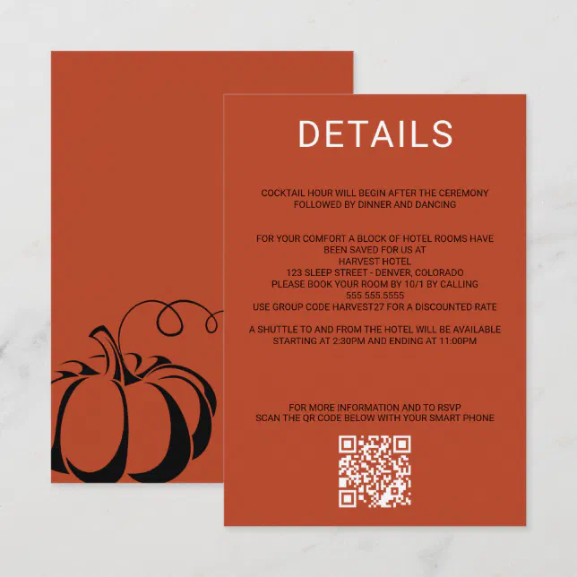 Pumpkin Spice QR Code and Details Enclosure Card | Zazzle