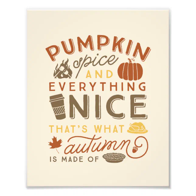 Pumpkin Spice Typographic Fall Autumn Art Print | Zazzle