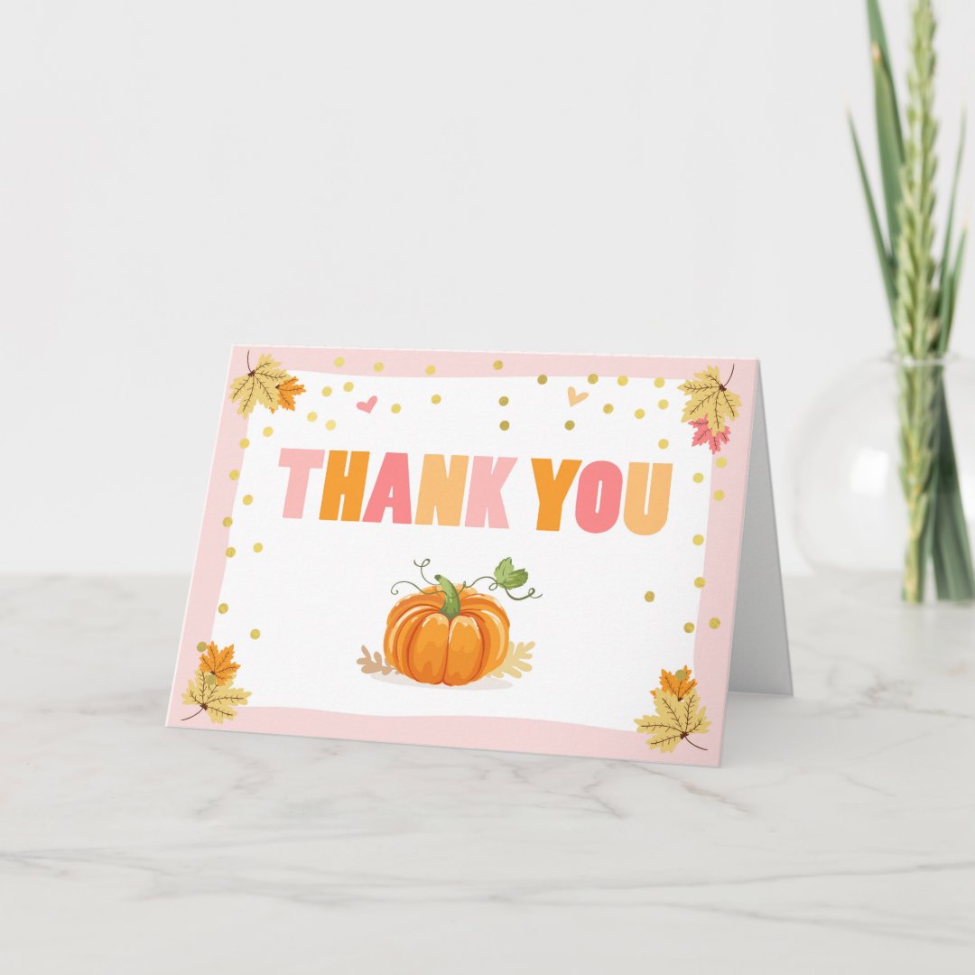 Pumpkin Thank you card Pink and Gold Fall Autumn | Zazzle