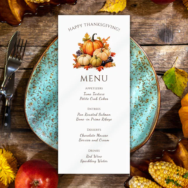 Pumpkin Thankful Thanksgiving Dinner Menu | Zazzle