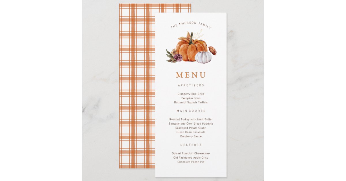 Pumpkin Thanksgiving Menu | Zazzle