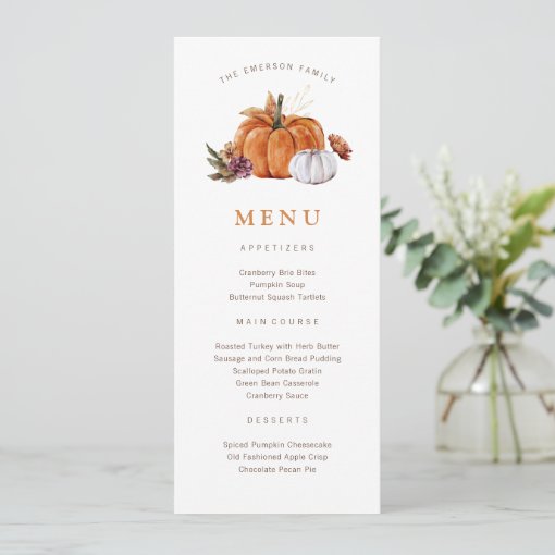 Pumpkin Thanksgiving Menu | Zazzle