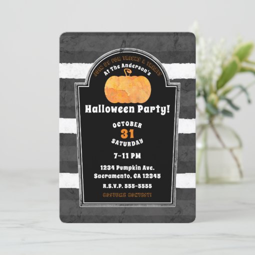 Pumpkin Watercolor Spooky Gravestone Halloween Invitation | Zazzle