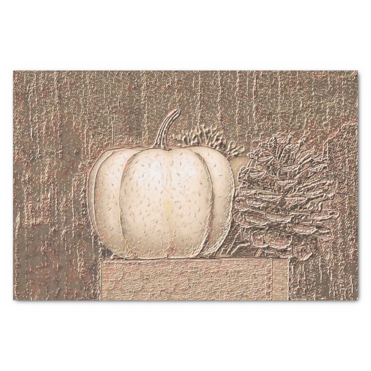 Pumpkin White Gold Metallic Elegant Fall Decoupage Tissue Paper | Zazzle