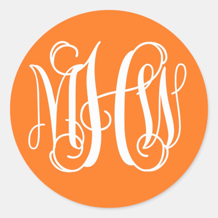 Pumpkin White Preppy Vine Script Monogram DIY BG Classic Round Sticker ...