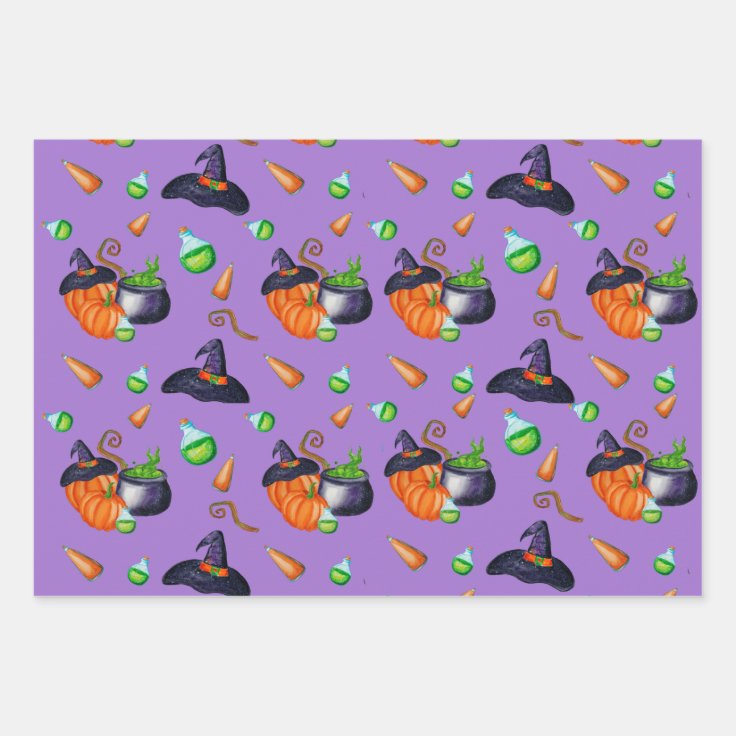 Pumpkin witch hat candy Design Perfect Halloween Wrapping Paper Sheets ...