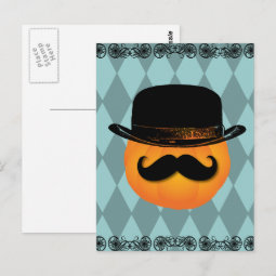 Pumpkin with mustache and hat postcard | Zazzle