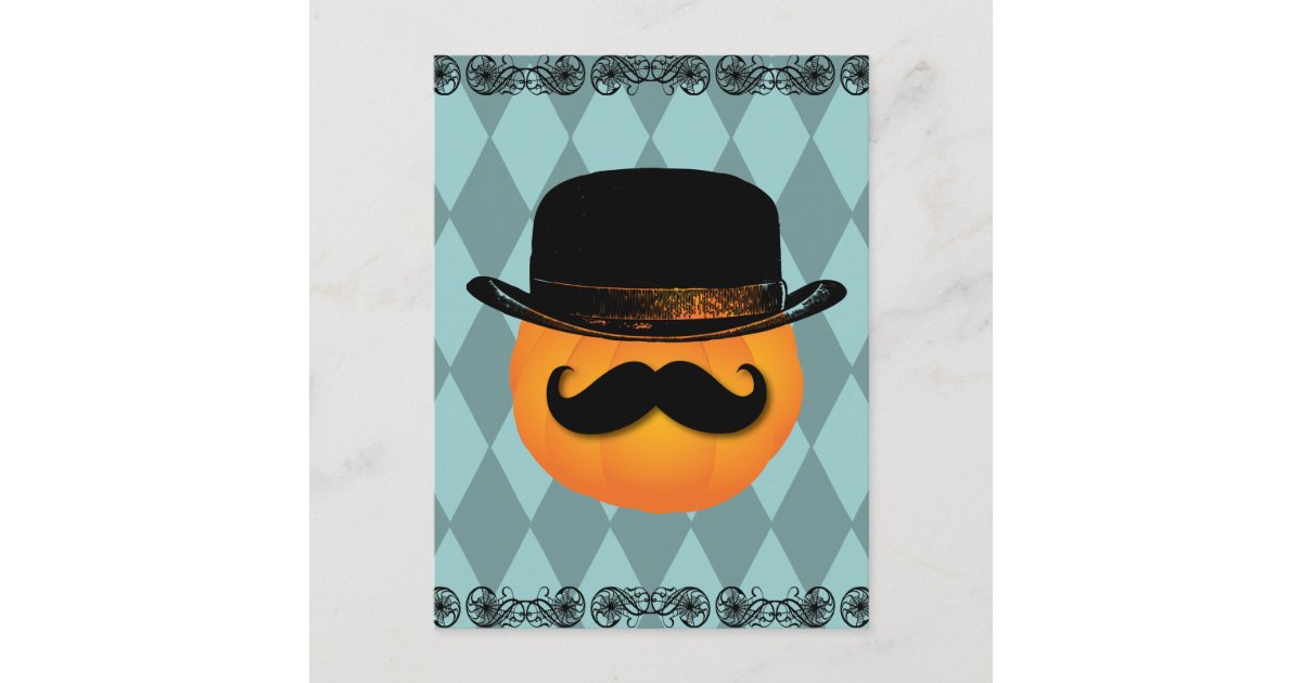 Pumpkin with mustache and hat postcard | Zazzle