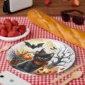 Pumpkins and Black Cat Halloween Party Paper Plate | Zazzle
