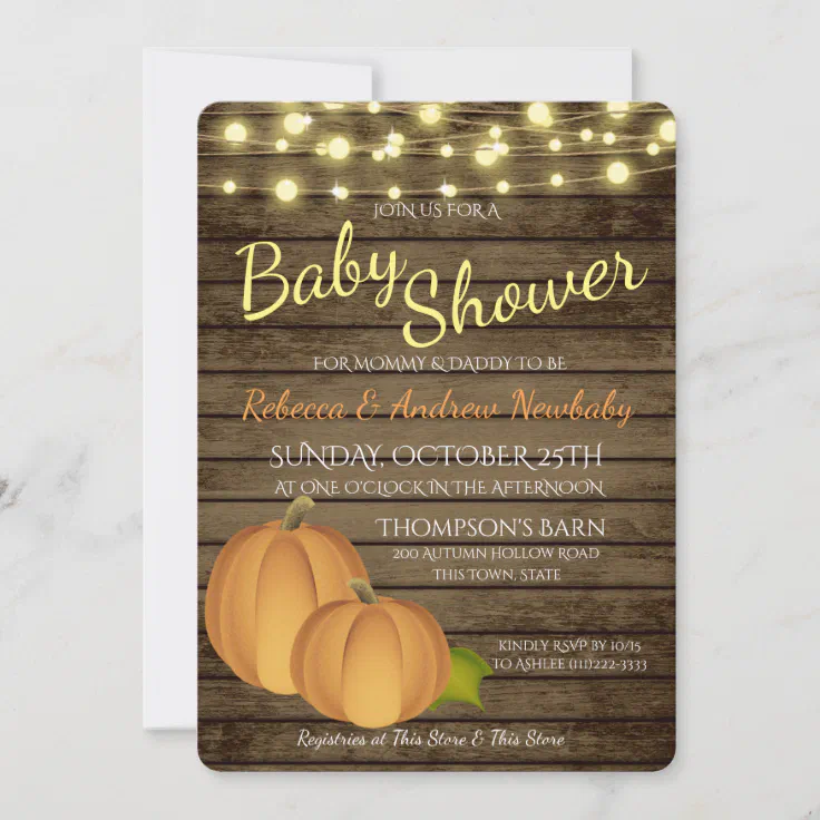 Pumpkins and Lights Rustic Autumn Baby Shower Invitation | Zazzle