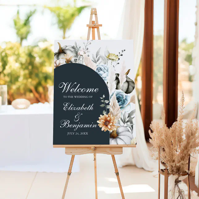 Pumpkins Arch and Wildflowers Welcome Foam Board | Zazzle