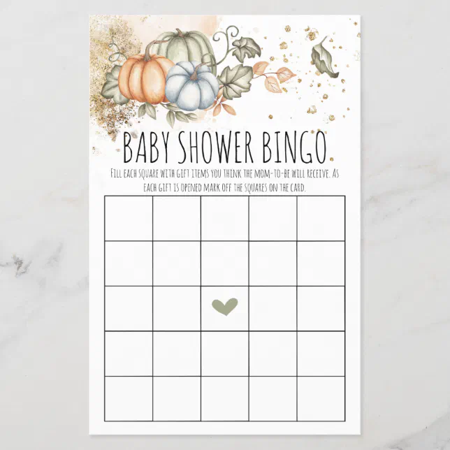 Pumpkins Baby Shower Game Bingo Card Flyer | Zazzle