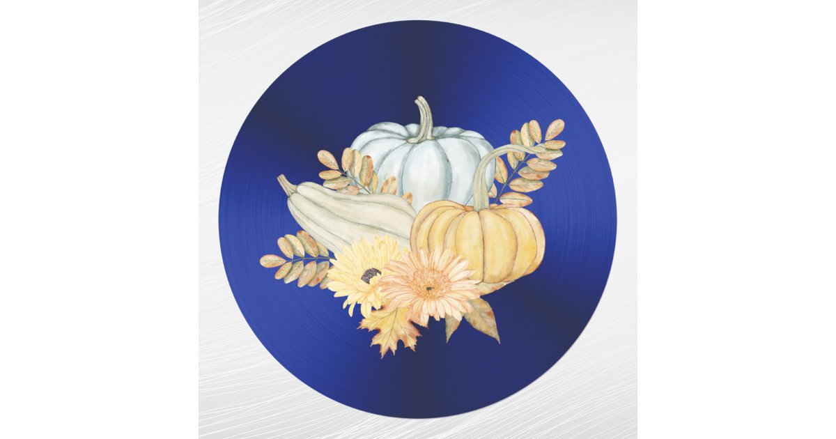 Pumpkins Blue Gourds Flowers Thanksgiving Classic Round Sticker | Zazzle