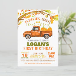 Pumpkins, Leaves and Stacks of Hay Birthday Invitation | Zazzle