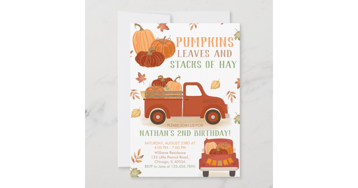 Pumpkins Leaves and Stacks of Hay Birthday Invitation | Zazzle