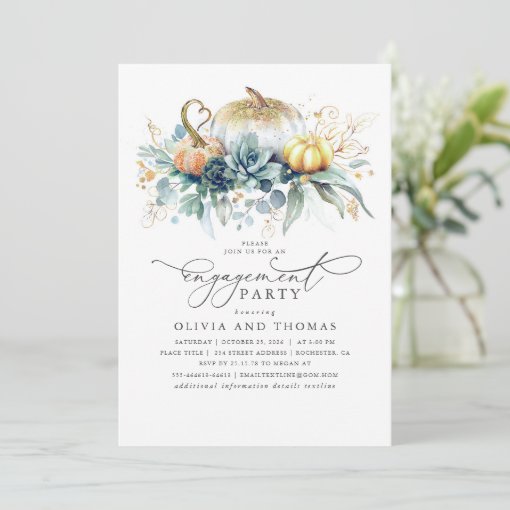Pumpkins Succulents Greenery Fall Engagement Party Invitation | Zazzle