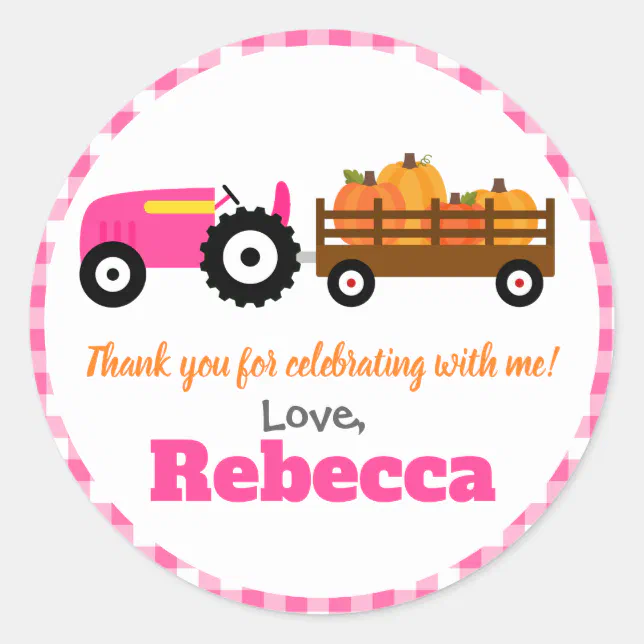 Pumpkins Truck Pumpkin Patch - Pink Tractor Round Classic Round Sticker ...