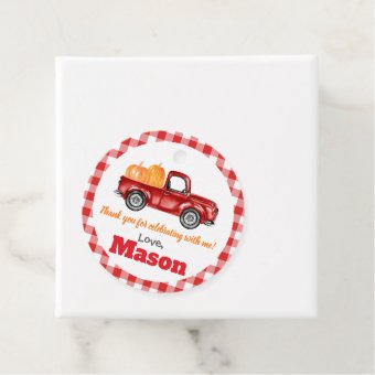 Pumpkins Truck Pumpkin Patch - Red Truck Round Favor Tags | Zazzle