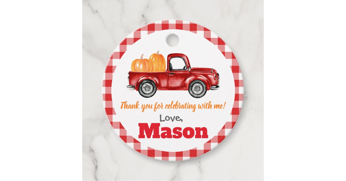 Pumpkins Truck Pumpkin Patch - Red Truck Round Favor Tags | Zazzle