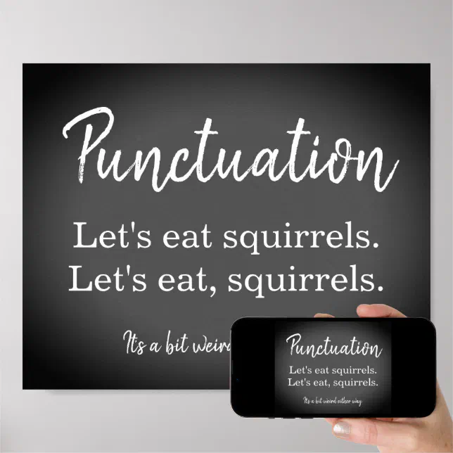 Punctuation Commas Funny Chalk Board Poster | Zazzle