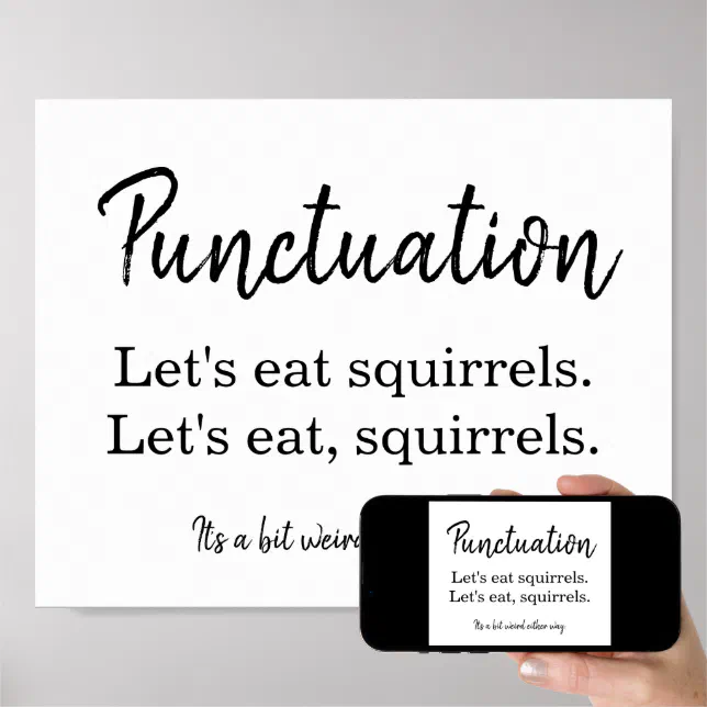 Punctuation Commas Funny White Poster | Zazzle