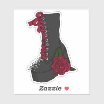 Punk Black Red Cartoon Boot Rose Vinyl Sticker | Zazzle