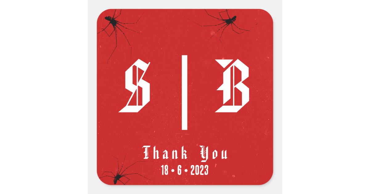 Punk Goth Monogram Minimalist Wedding Square Sticker | Zazzle