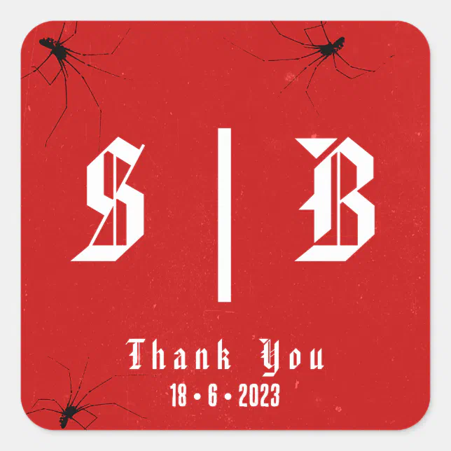 Punk Goth Monogram Minimalist Wedding Square Sticker | Zazzle