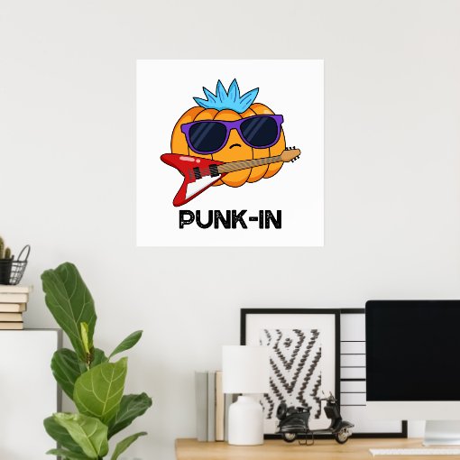 Punk-in Funny Punk Rock Pumpkin Pun Poster | Zazzle