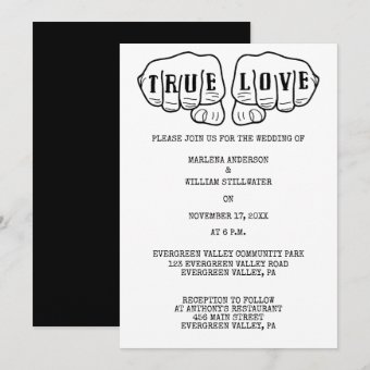 Punk Rock Tattoo Hands Minimalist Black and White Invitation | Zazzle