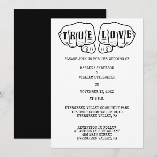 Punk Rock Tattoo Hands Minimalist Black and White Invitation | Zazzle
