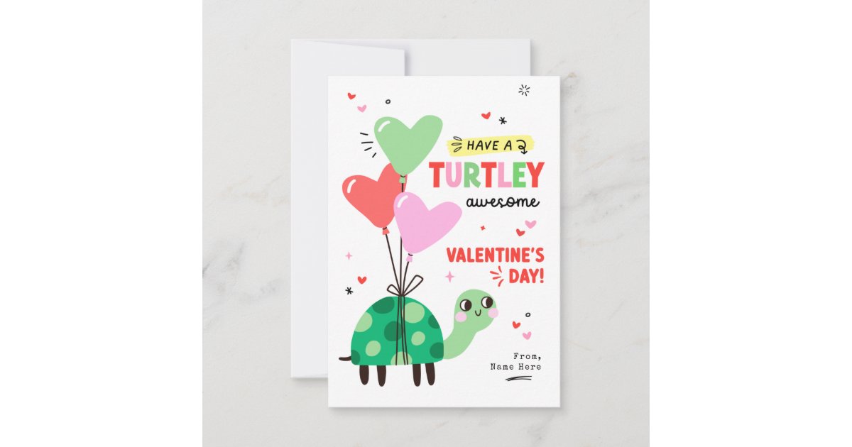 Punny Turtle Valentine's Day Kids Classroom Card | Zazzle