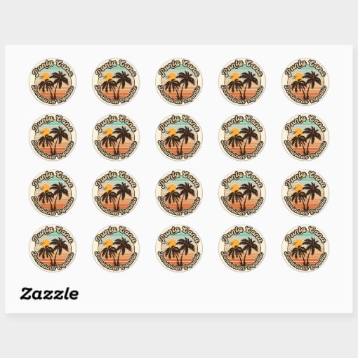 Punta Cana Dominican Palm Tree Retro Sunset 80s Classic Round Sticker ...