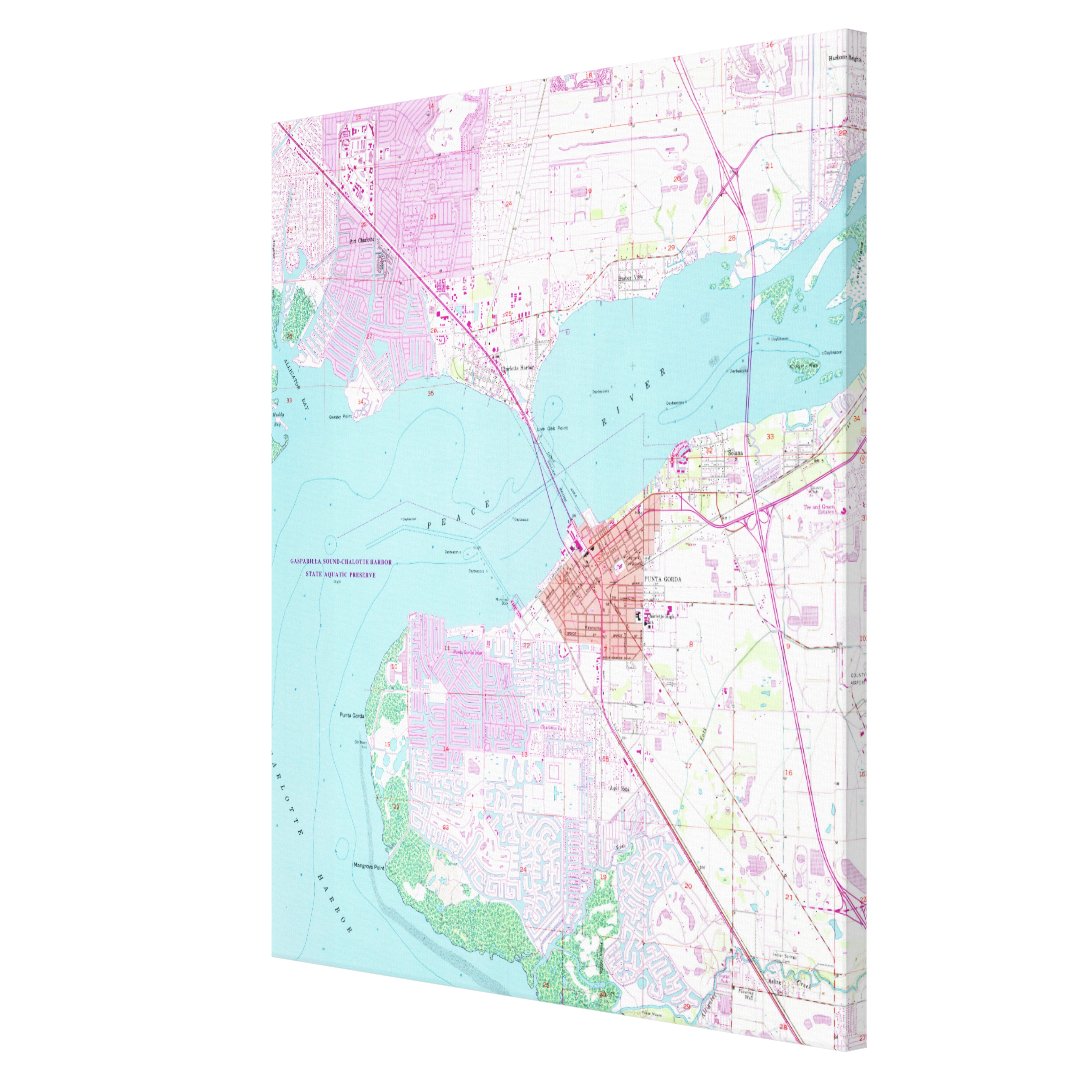 Punta Gorda & Port Charlotte Florida Map (1957) Canvas Print | Zazzle