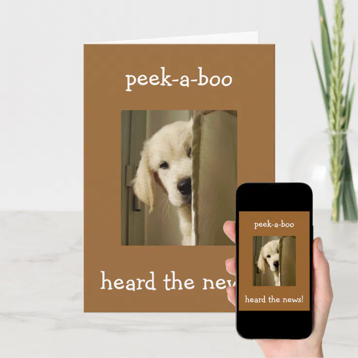 PUP SAYS "PEEK-A-BOO" ADOPTION CONGRATULATIONS CARD | Zazzle