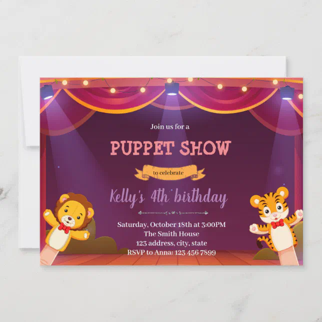 Puppet show birthday invitation | Zazzle