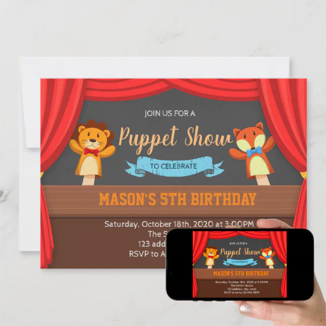 Puppet show party invitation | Zazzle