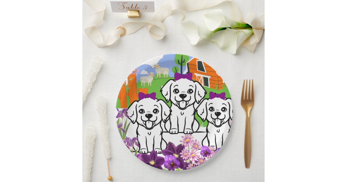 Puppies And Flowers Paper Plates | Zazzle