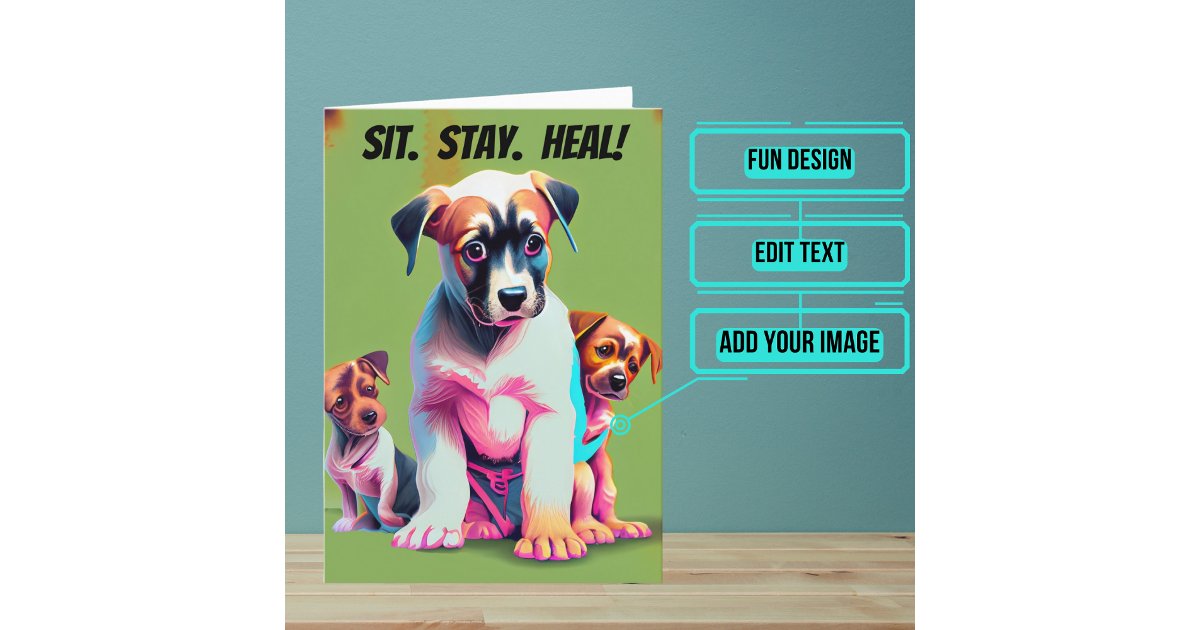 Puppies Sit Stay Heal Get Well Card | Zazzle