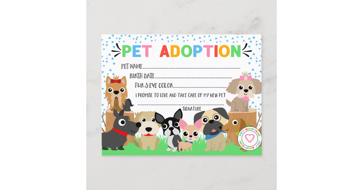 Puppy Adoption Certificate for a Pet Adoption Invitation Postcard | Zazzle