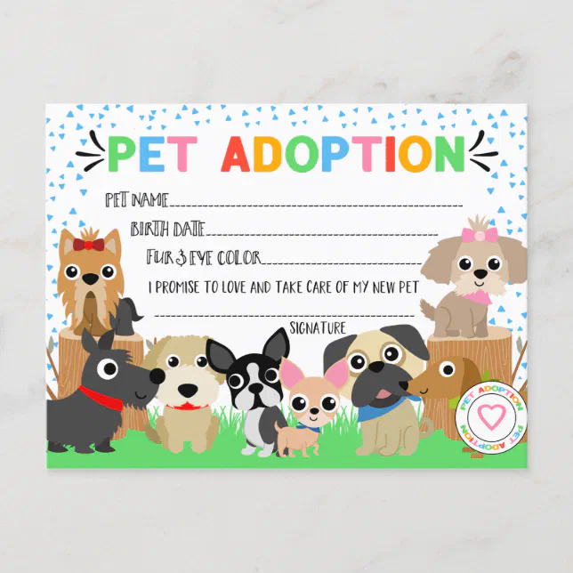 Puppy Adoption Certificate for a Pet Adoption Invitation Postcard | Zazzle