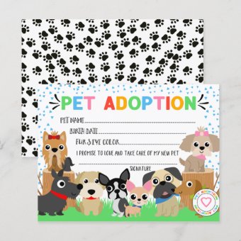 Puppy Adoption Certificate for a Pet Adoption Invitation Postcard | Zazzle